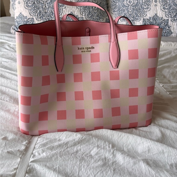 kate spade | Bags | Kate Spade Pink And Cream Tote Bag With Checkered ...